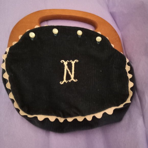 unbranded | Bags | Vintage 98s Bermuda Bag Wooden Handles Navy Blue ...